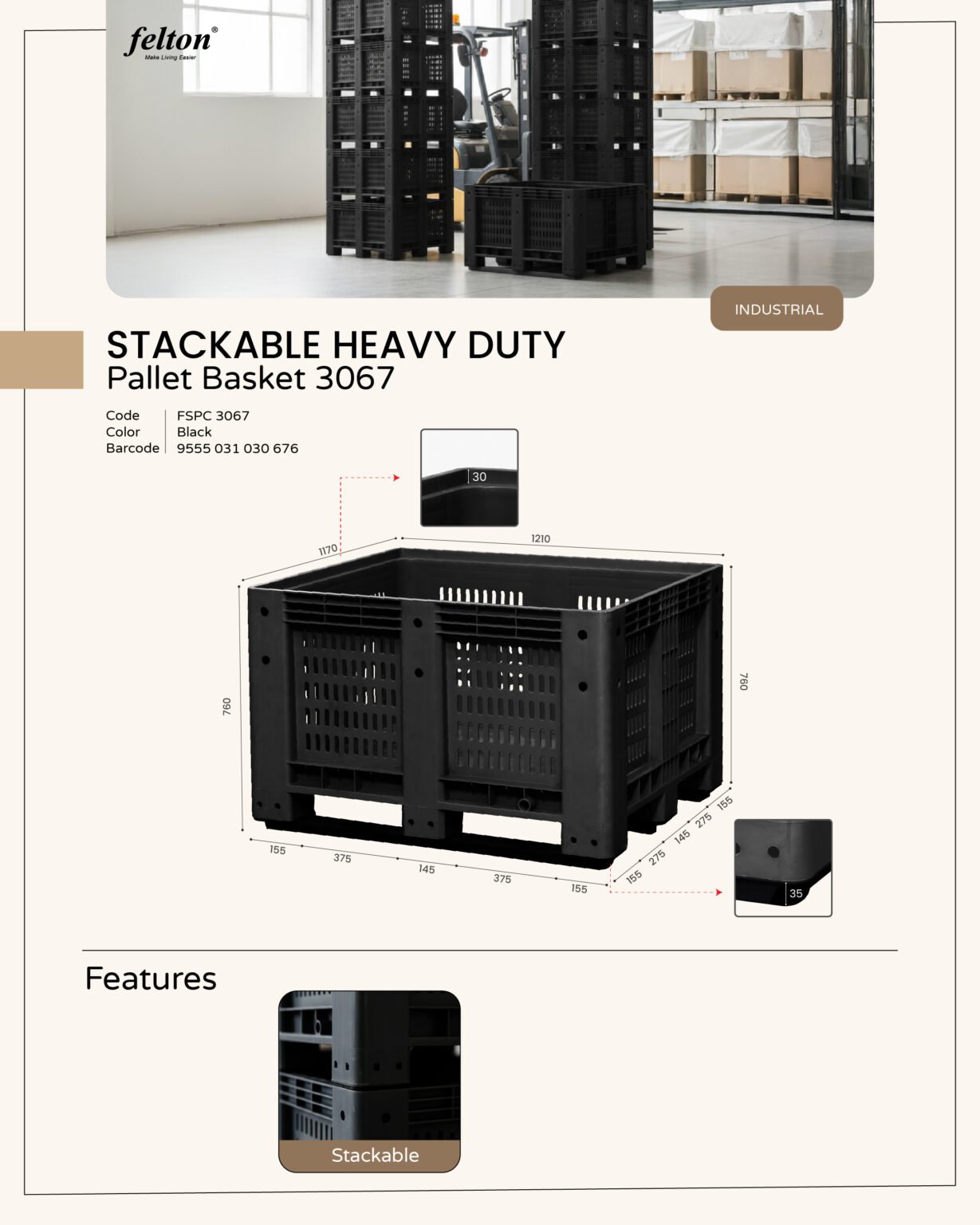 Stackable Heavy Duty Pallet Basket - Felton Malaysia